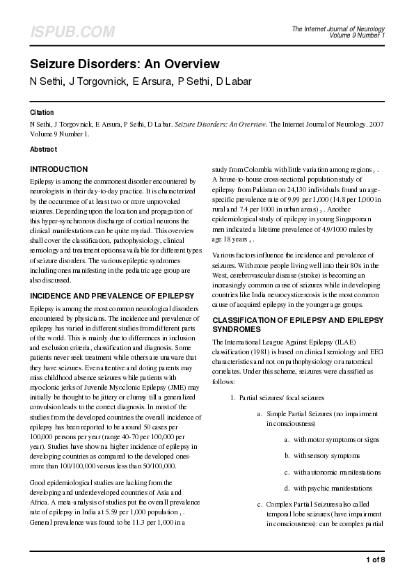 (PDF) Seizure Disorders: An Overview