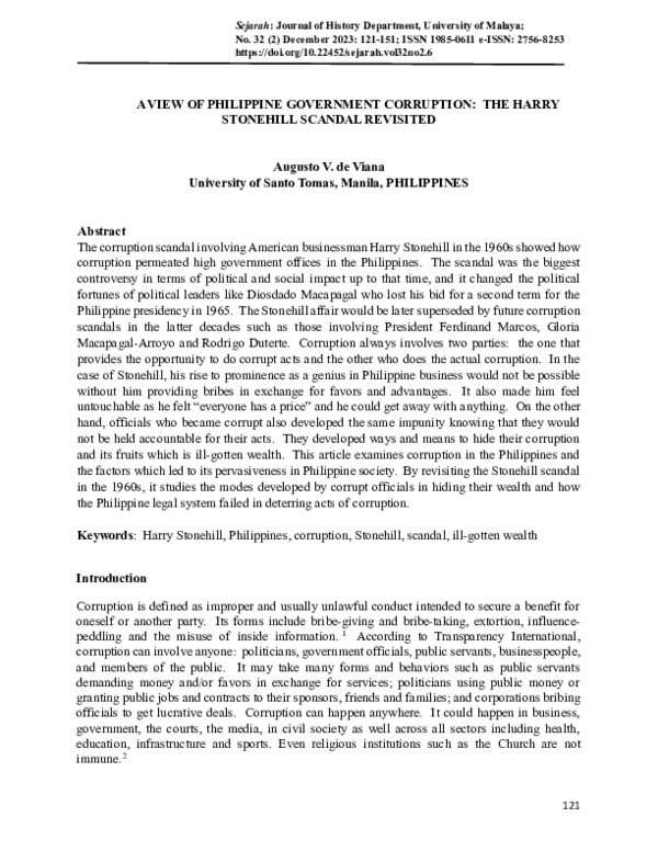 (PDF) A View of Philippine Government Corruption: The Harry Stonehill ...