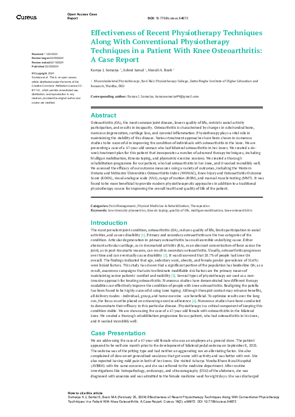 (PDF) Effectiveness of Recent Physiotherapy Techniques Along With ...
