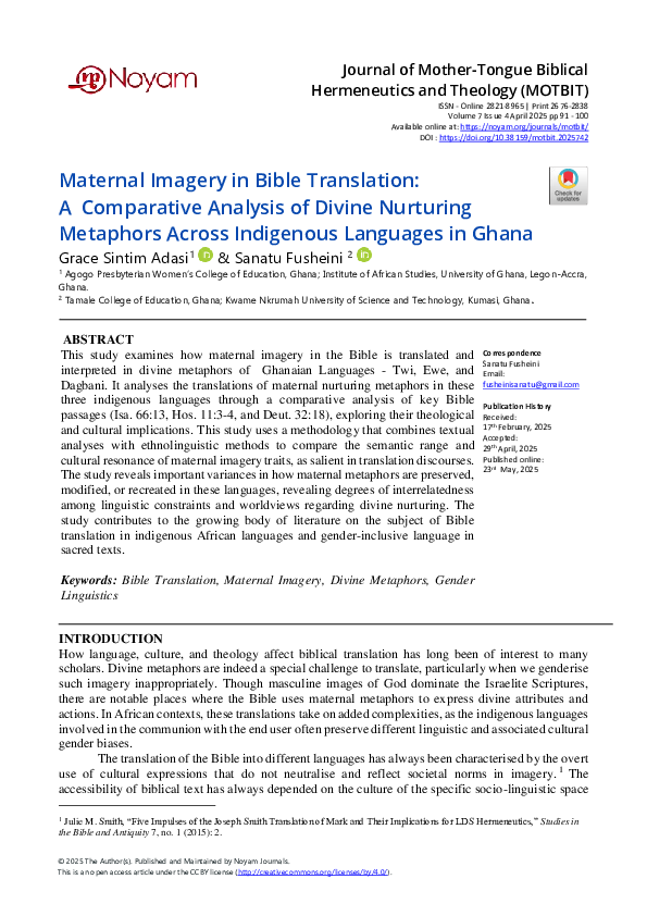 (PDF) Maternal Imagery in Bible Translation: A Comparative Analysis of ...