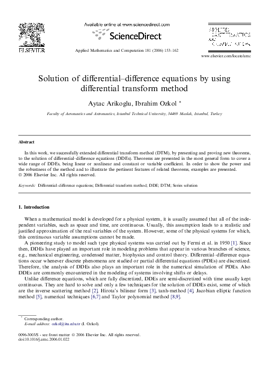 (PDF) Solution of differential–difference equations by using differential transform method