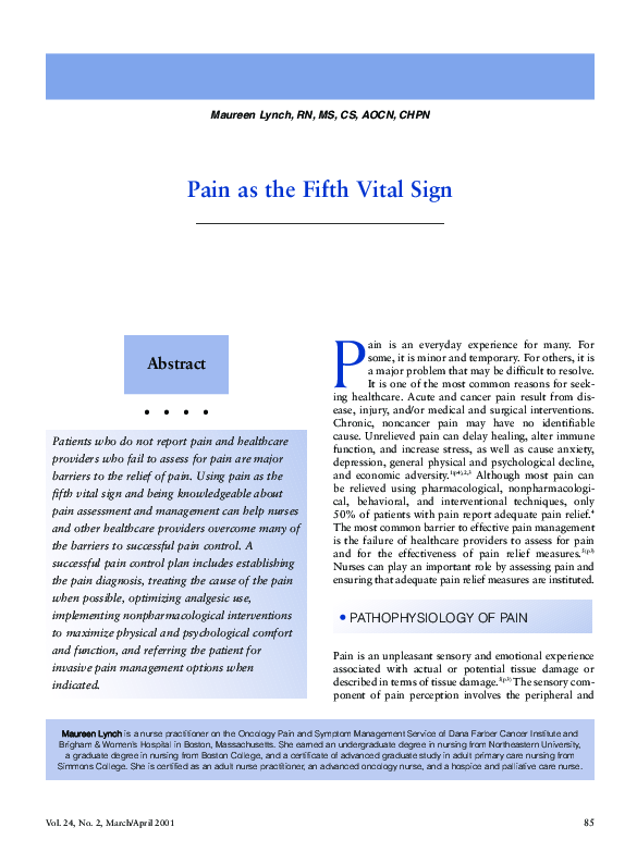 (PDF) Pain as the Fifth Vital Sign