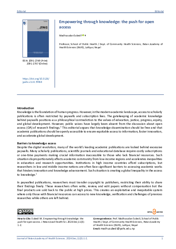 (PDF) Empowering through knowledge: the push for open access