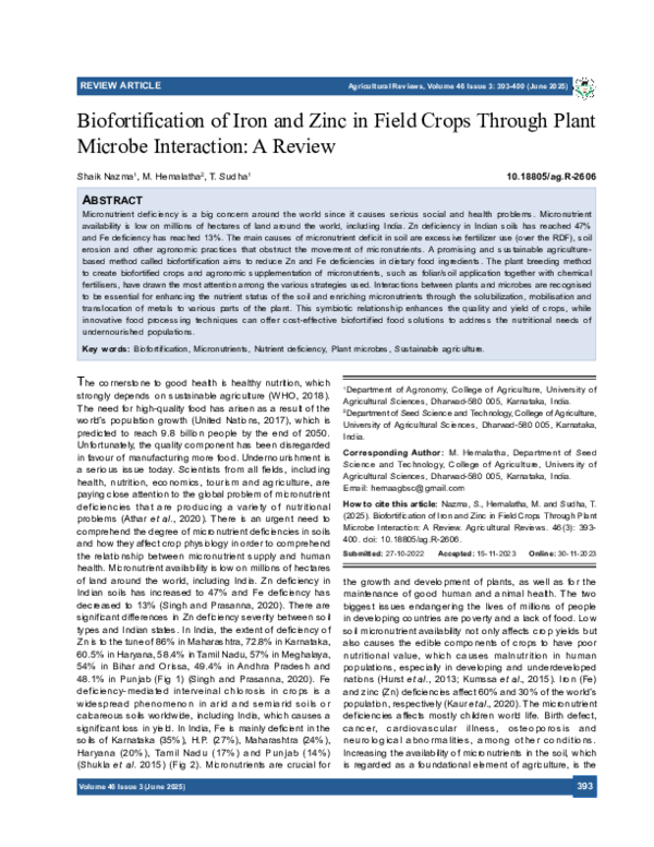 (PDF) Biofortification of Iron and Zinc in Field Crops Through Plant ...