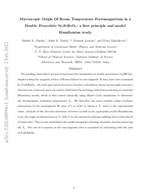 (PDF) Microscopic Origin Of Room Temperature Ferromagnetism in a Double ...