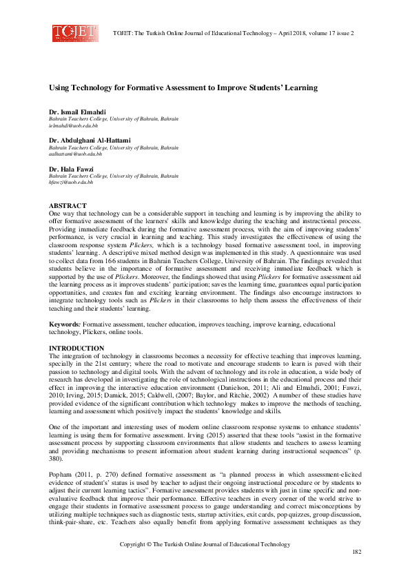 (PDF) Using Technology for Formative Assessment to Improve Students ...