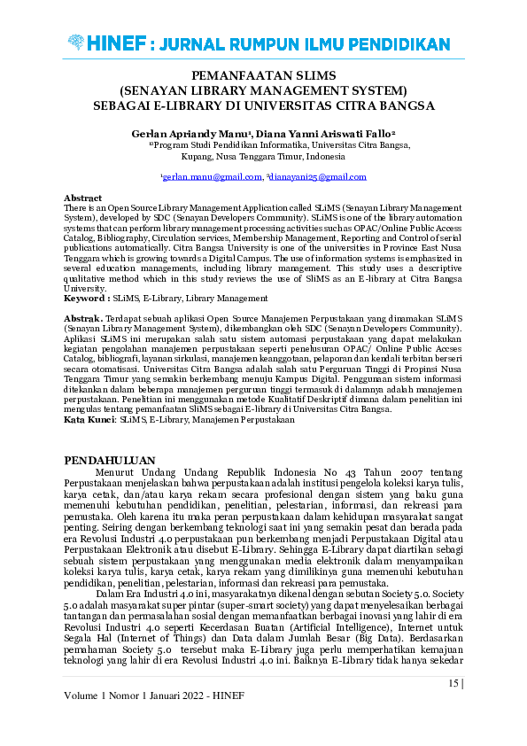 (PDF) Pemanfaatan Slims (Senayan Library Management System) Sebagai E ...