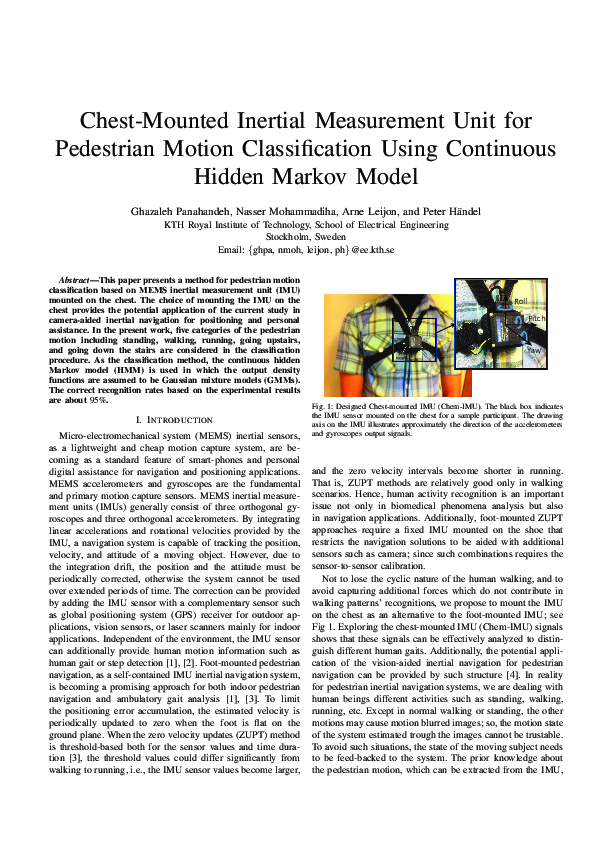 (PDF) Chest-mounted inertial measurement unit for pedestrian motion classification using ...