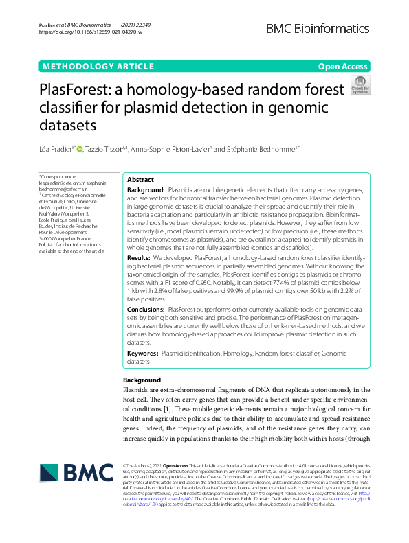 (PDF) PlasForest: a homology-based random forest classifier for plasmid detection in genomic ...