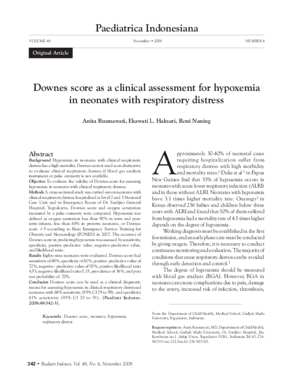 (PDF) Downes score as a clinical assessment for hypoxemia in neonates ...