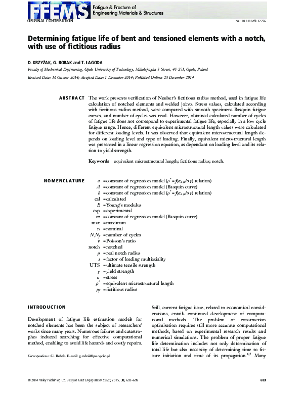 (PDF) Determining fatigue life of bent and tensioned elements with a ...