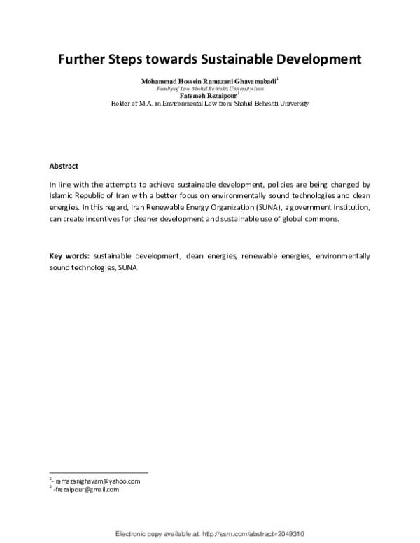 (PDF) Further Steps Towards Sustainable Development