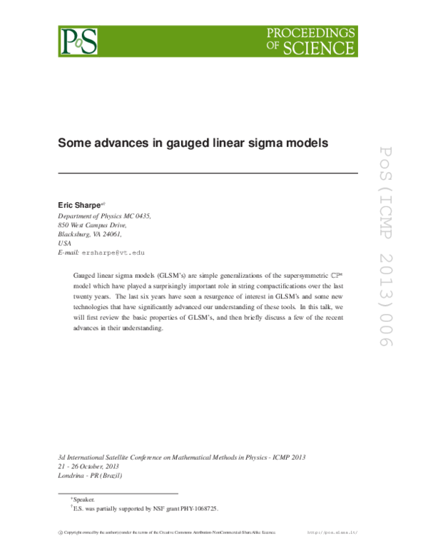(PDF) Some recent advances in gauged linear sigma models