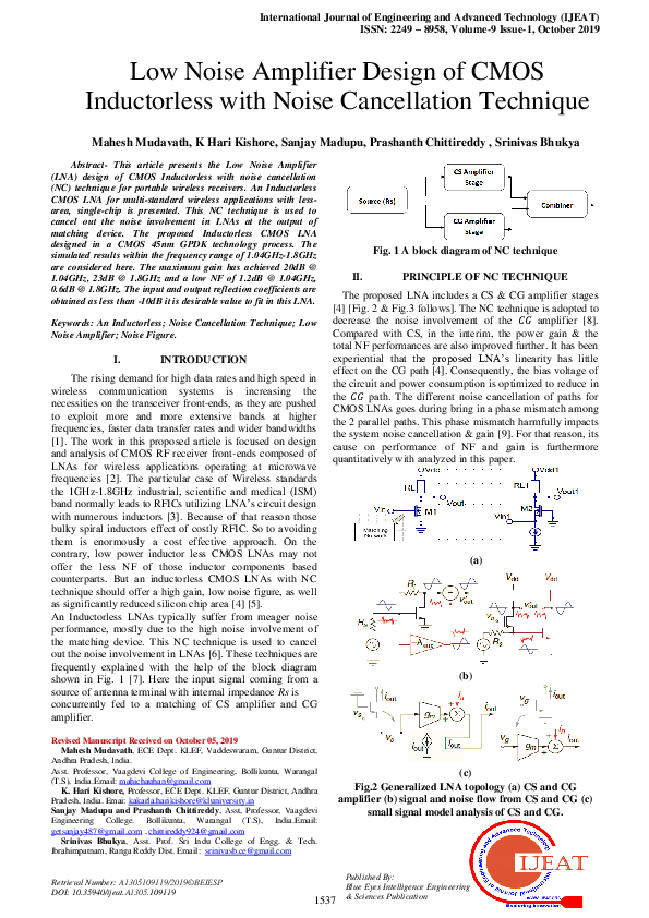 (PDF) Low Noise Amplifier Design of CMOS Inductorless with Noise ...