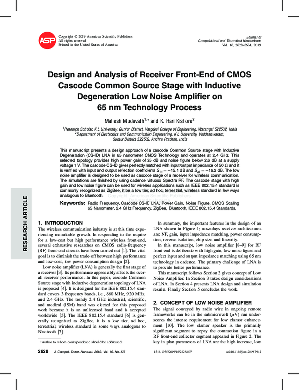 (PDF) Design and Analysis of Receiver Front-End of CMOS Cascode Common ...