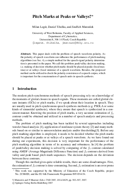 (PDF) Pitch Marks at Peaks or Valleys