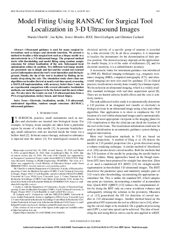 (PDF) Model Fitting Using RANSAC for Surgical Tool Localization in 3-D ...