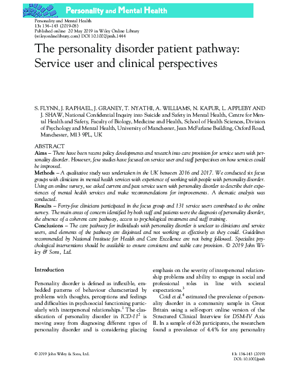 (PDF) The personality disorder patient pathway: Service user and ...