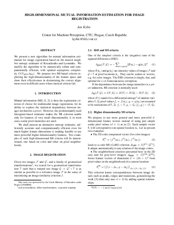(PDF) High-dimensional mutual information estimation for image registration