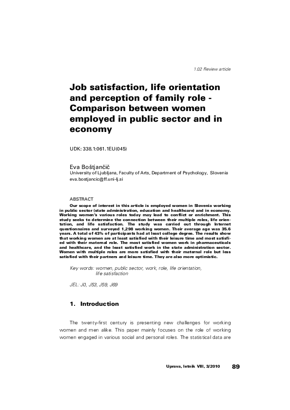(PDF) Job satisfaction, life orientation and perception of family role ...