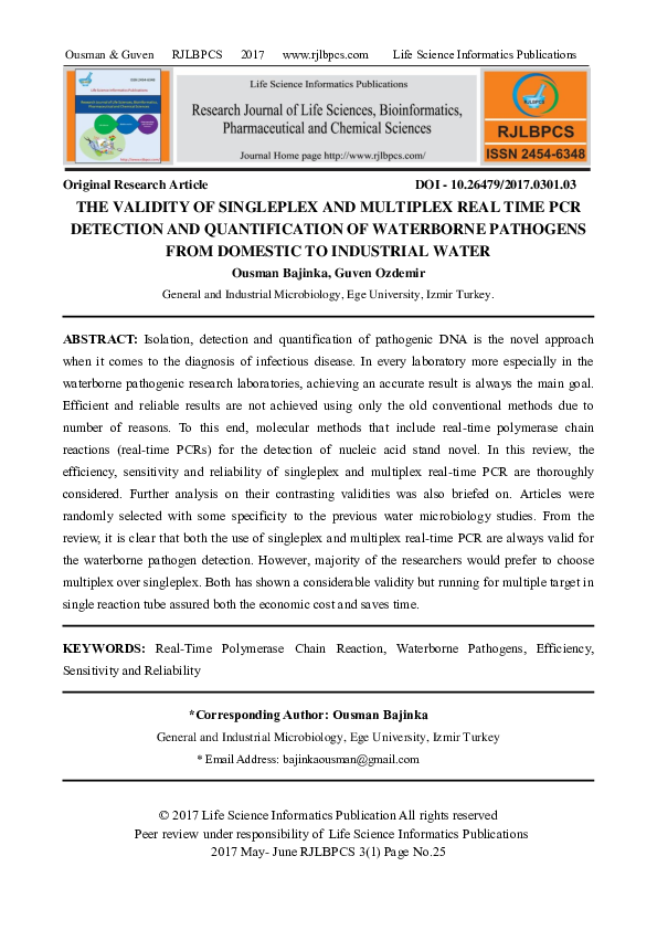 (PDF) The Validity of Singleplex and Multiplex Real Time PCR Detection ...