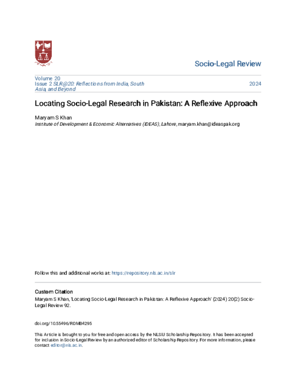 (PDF) Locating Socio-Legal Research in Pakistan: A Reflexive Approach