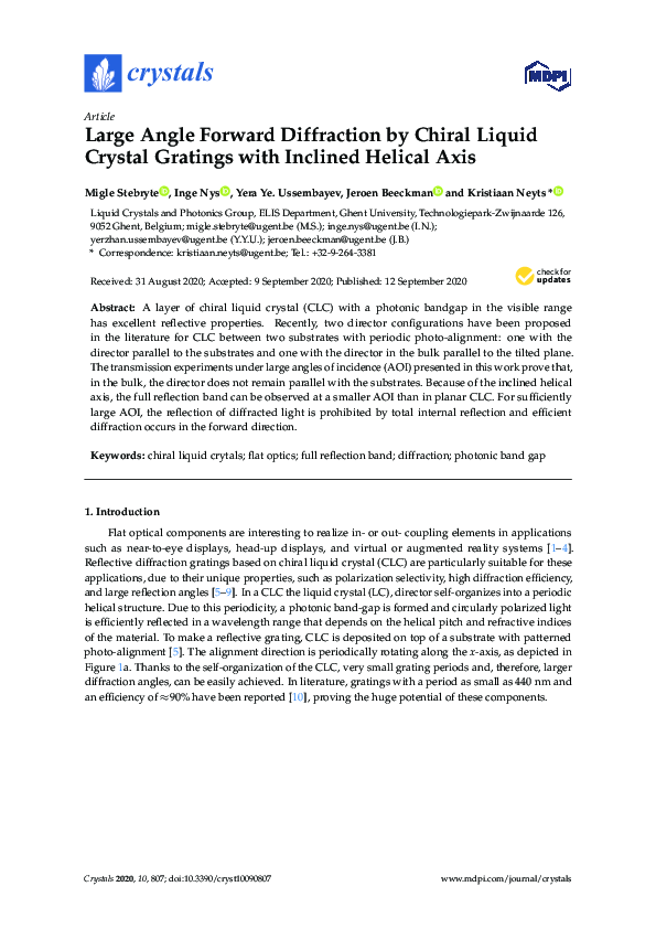(PDF) Large Angle Forward Diffraction by Chiral Liquid Crystal Gratings ...