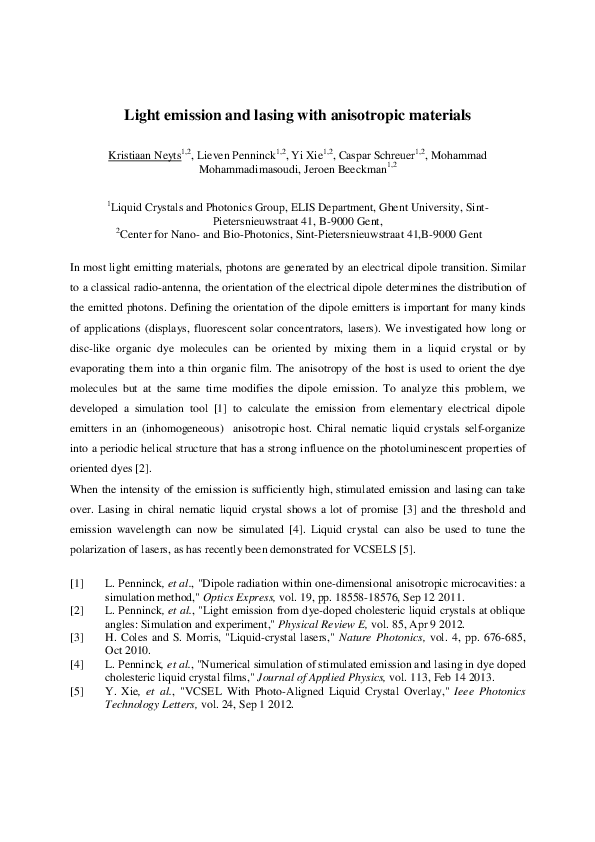(PDF) Light emission and lasing with anisotropic materials