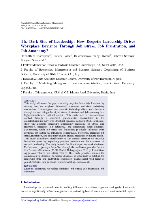 (PDF) The Dark Side of Leadership: How Despotic Leadership Drives ...