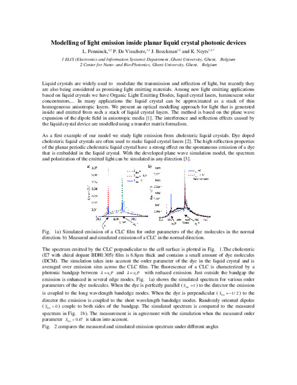 (PDF) Modelling of light emission inside planar liquid crystal photonic devices