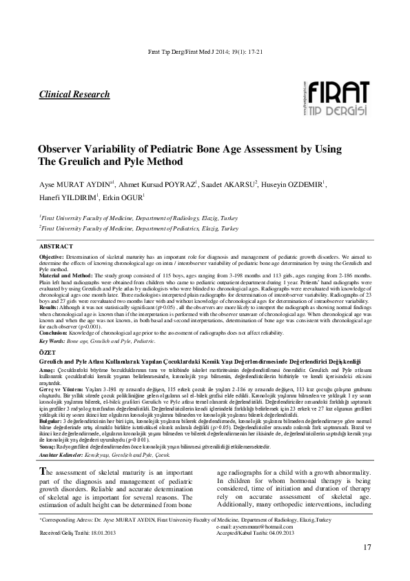 (PDF) Observer Variability of Pediatric Bone Age Assessment by Using ...