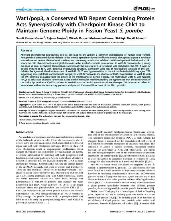 (PDF) Wat1/pop3, a Conserved WD Repeat Containing Protein Acts ...