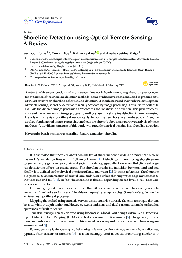 (PDF) Shoreline Detection using Optical Remote Sensing: A Review