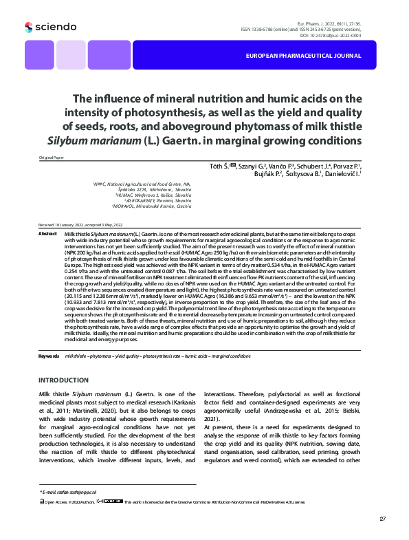 (PDF) The influence of mineral nutrition and humic acids on the ...