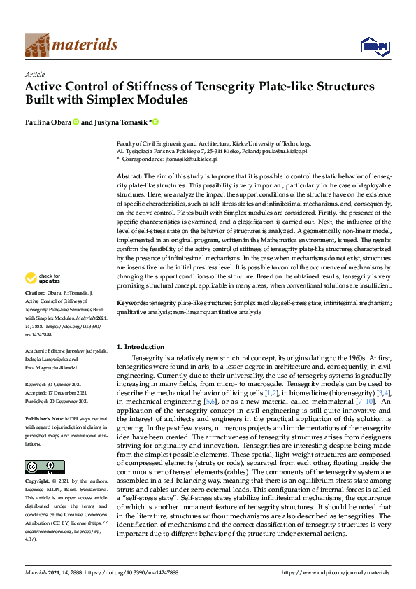 (PDF) Active Control of Stiffness of Tensegrity Plate-like Structures ...