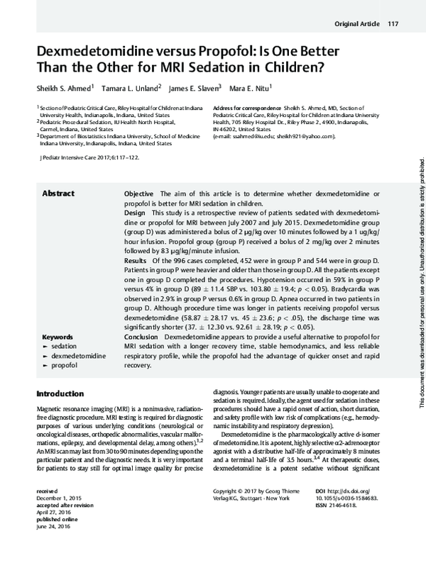 (PDF) Dexmedetomidine versus Propofol: Is One Better Than the Other for ...