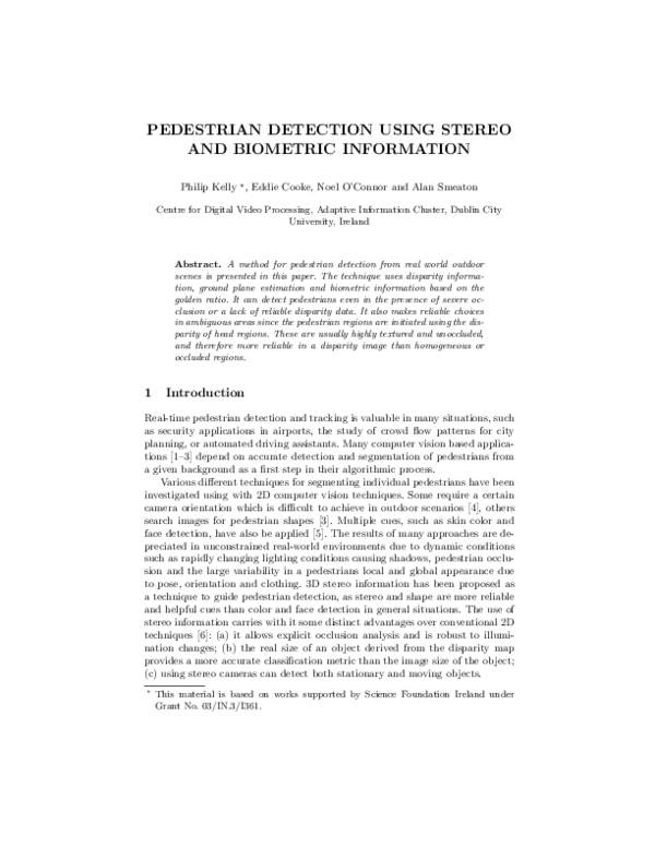 (PDF) Pedestrian Detection Using Stereo and Biometric Information