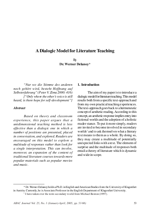 (PDF) A Dialogic Model for Literature Teaching
