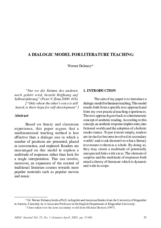 (PDF) A Dialogic Model for Literature Teaching