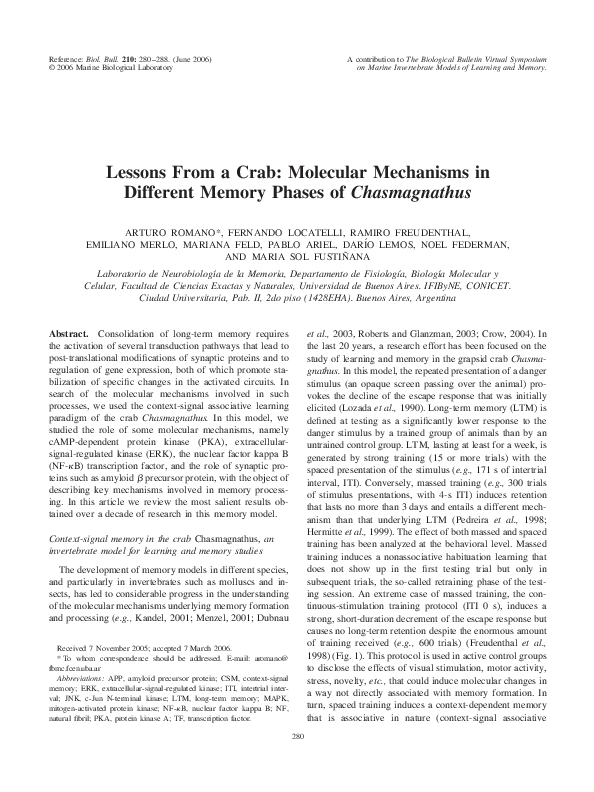 (PDF) Lessons From a Crab: Molecular Mechanisms in Different Memory ...