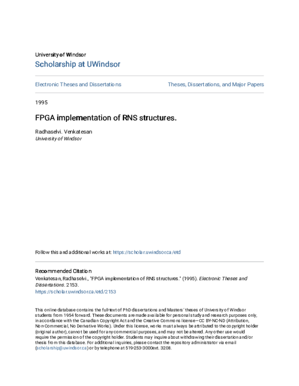 (PDF) FPGA Implementation Of RNS Structures