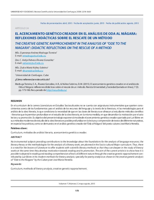 (PDF) El acercamiento genético creador en el análisis de Oda al Niágara ...
