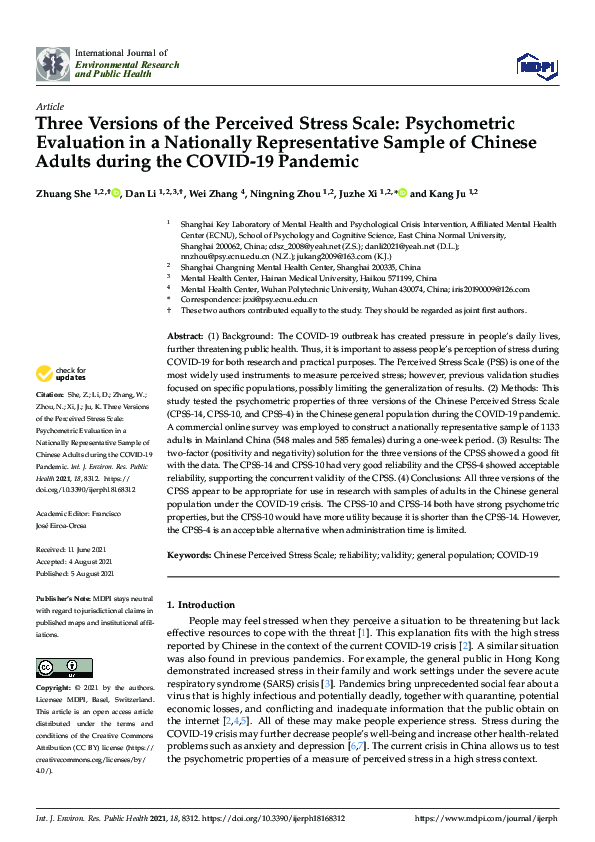 (PDF) Three Versions of the Perceived Stress Scale: Psychometric ...