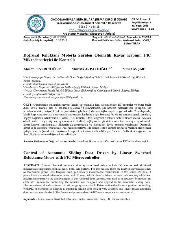(PDF) Doğrusal Relüktans Motorun Otomatik Kayar Kapılara Uygulanması ve ...