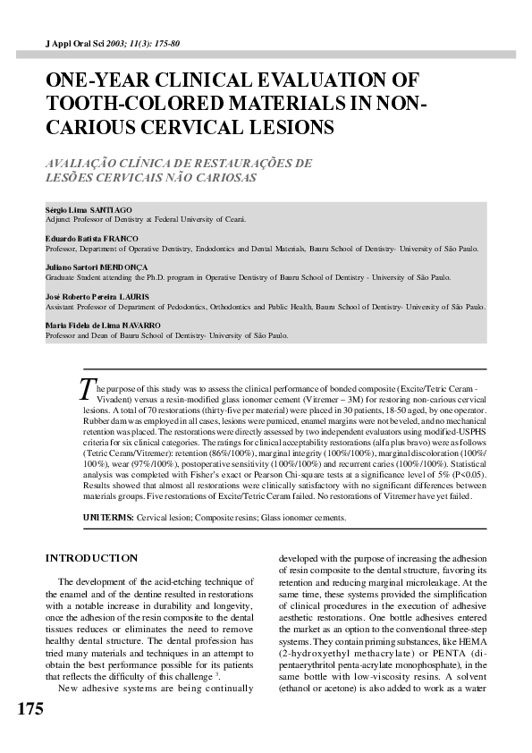 (PDF) Tone-Year Clinical Evaluation of Tooth-Colored Materials in Non ...