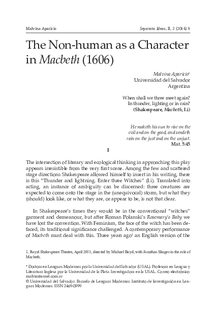 (PDF) The Non-human as a Character in Macbeth (1606)