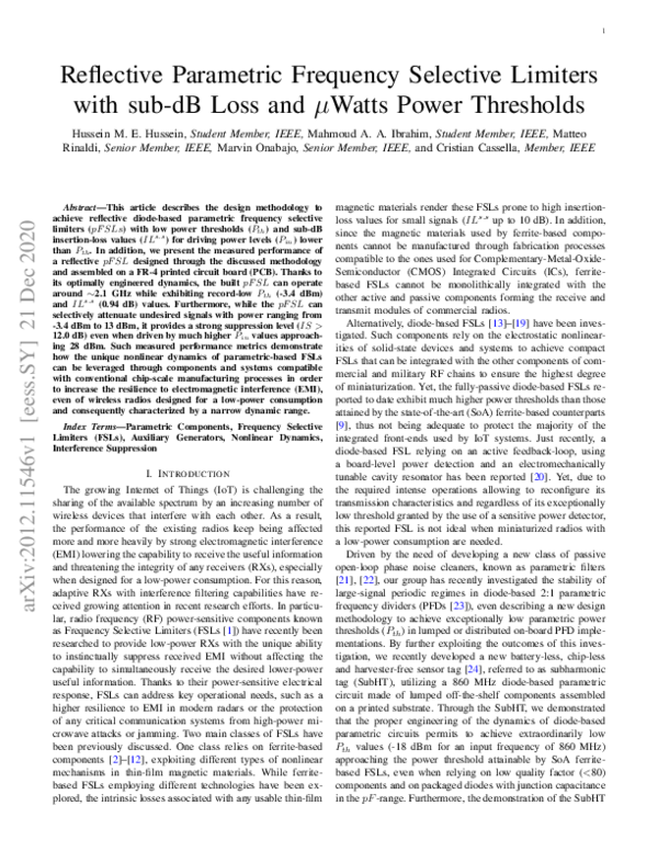 (PDF) Reflective Parametric Frequency-Selective Limiters With Sub-dB ...