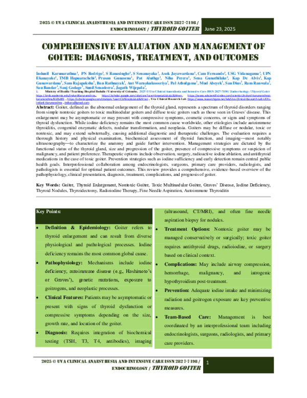 (PDF) Comprehensive Evaluation and Management of Goiter Diagnosis, Treatment, and Outcomes
