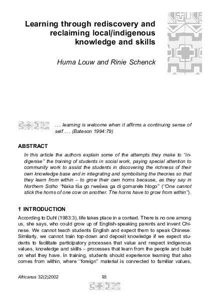 (PDF) Learning through re discovery and reclaiming local/indigenous knowledge and skills