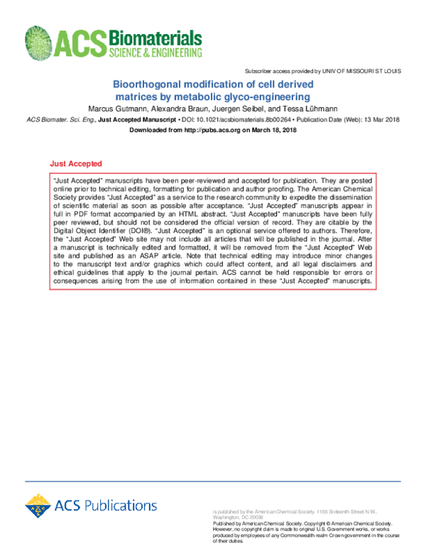 (PDF) Bioorthogonal Modification of Cell Derived Matrices by Metabolic ...